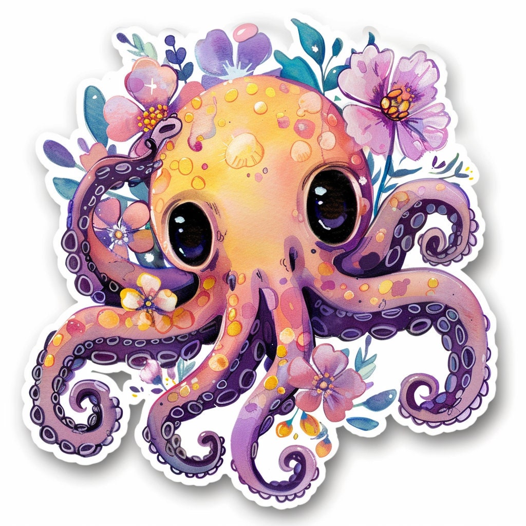 Cute Octopus Sticker Bundle Pack Sticker Water Resistant Sticker ...