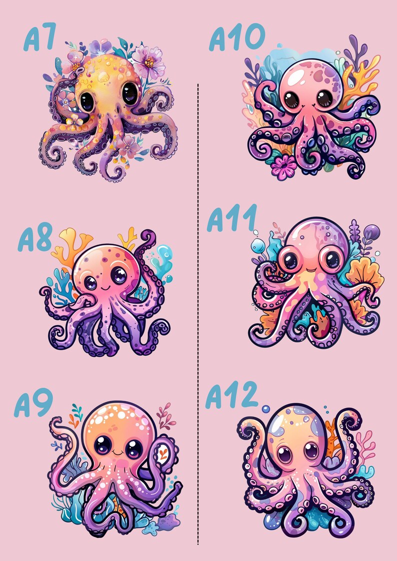 Cute Octopus Sticker Bundle Pack Sticker Water Resistant Sticker ...