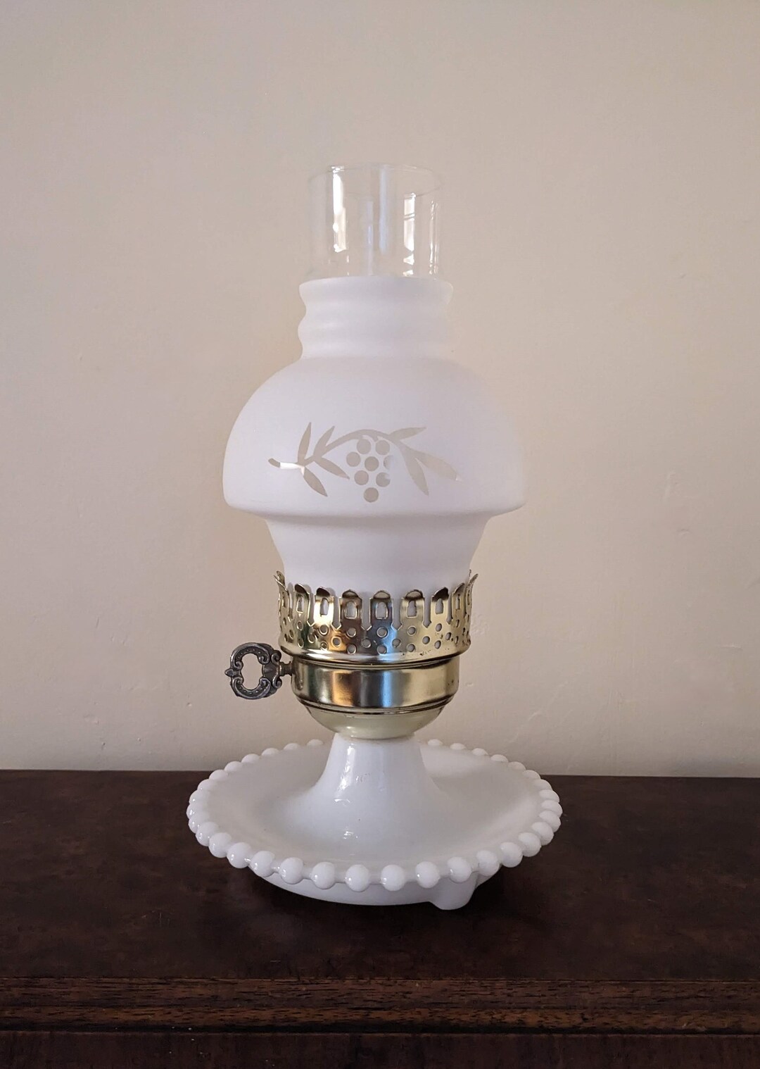 Vintage White Milk Glass Night Hurricane Electric Lamp Crimped - Etsy