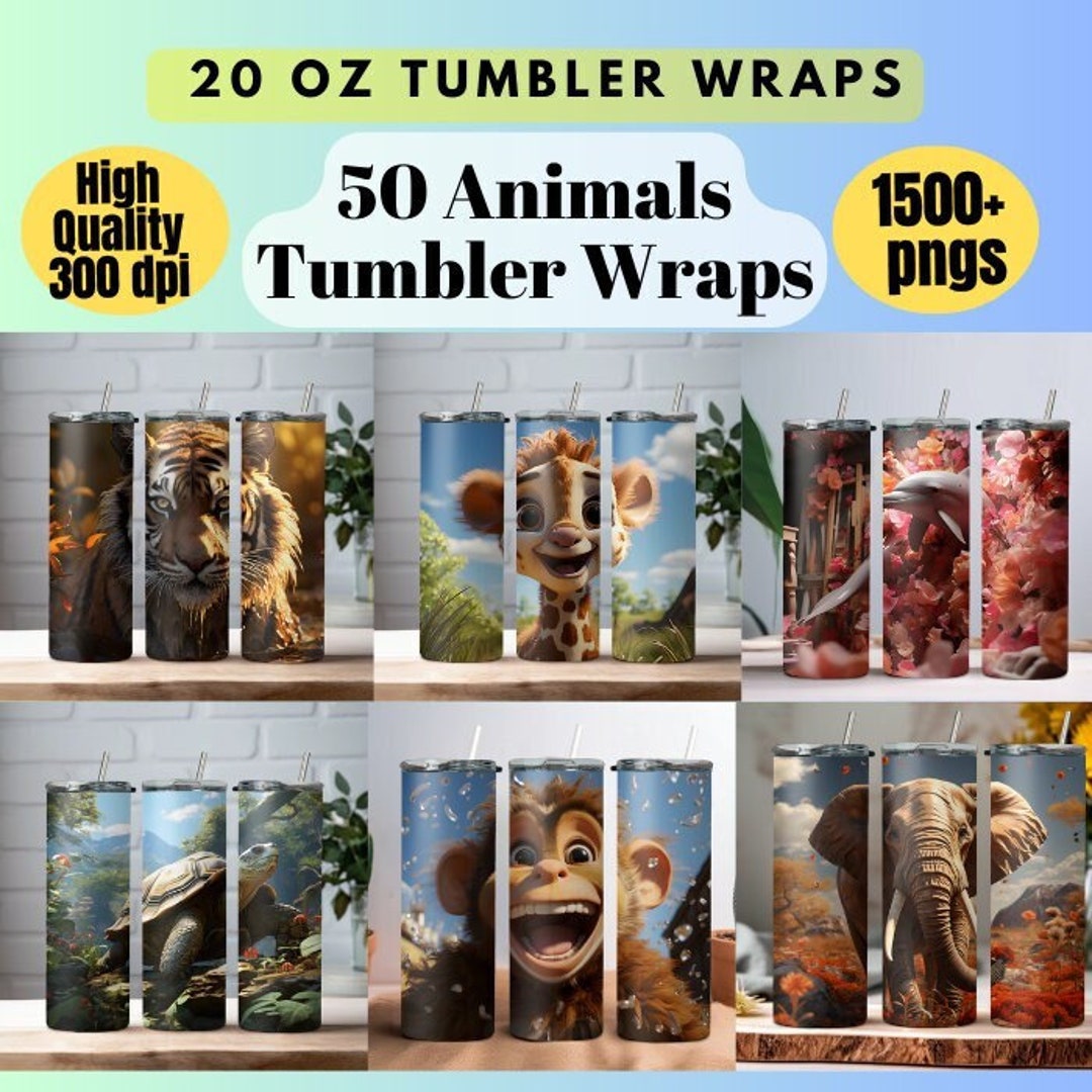 3D Animals Tumbler Wrap Bundle, Animal Tumbler Wraps, 20oz Straight ...