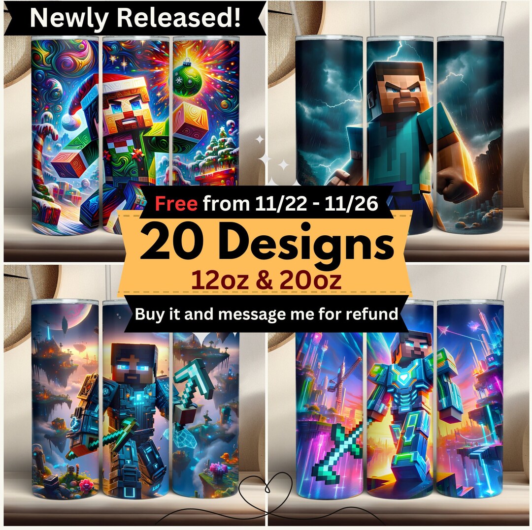 Minecraft Tumbler Wrap, 20oz, 12oz, Gaming, Sublimation, Kids, Birthday ...