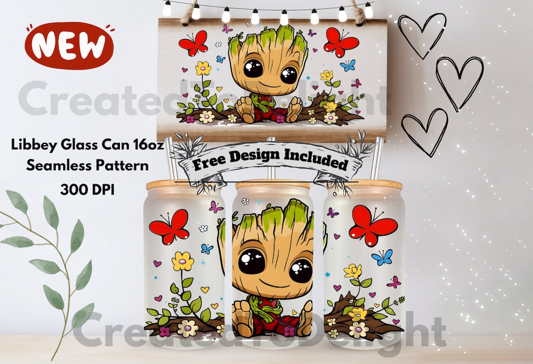 Baby Groot Glass Can Wrap: Guardians Galaxy Sublimation (digital ...