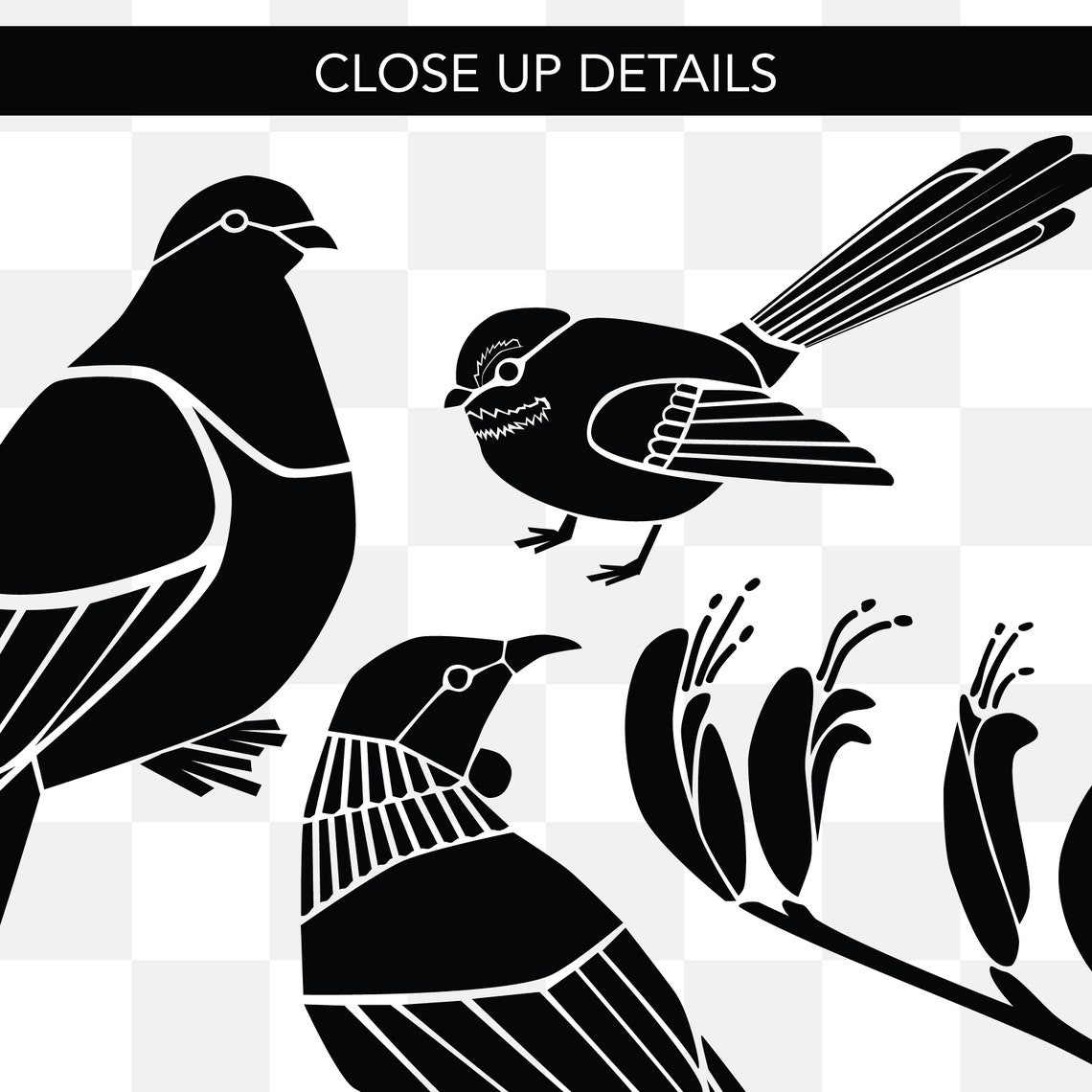 New Zealand Birds and Flowers Stencils Bundle: Tui, Fantail, Kowhai ...