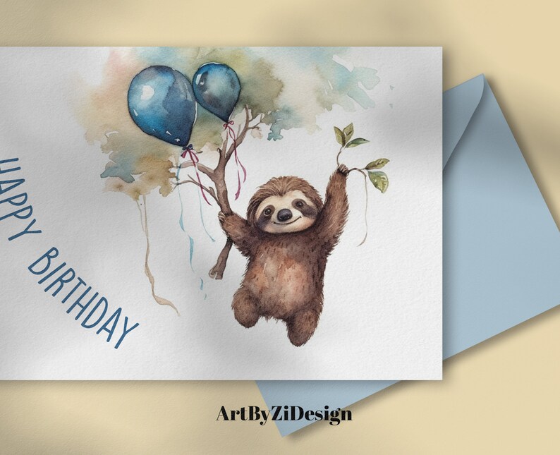 Cute Sloth Birthday Card Printable Birthday Card for Kid - Etsy