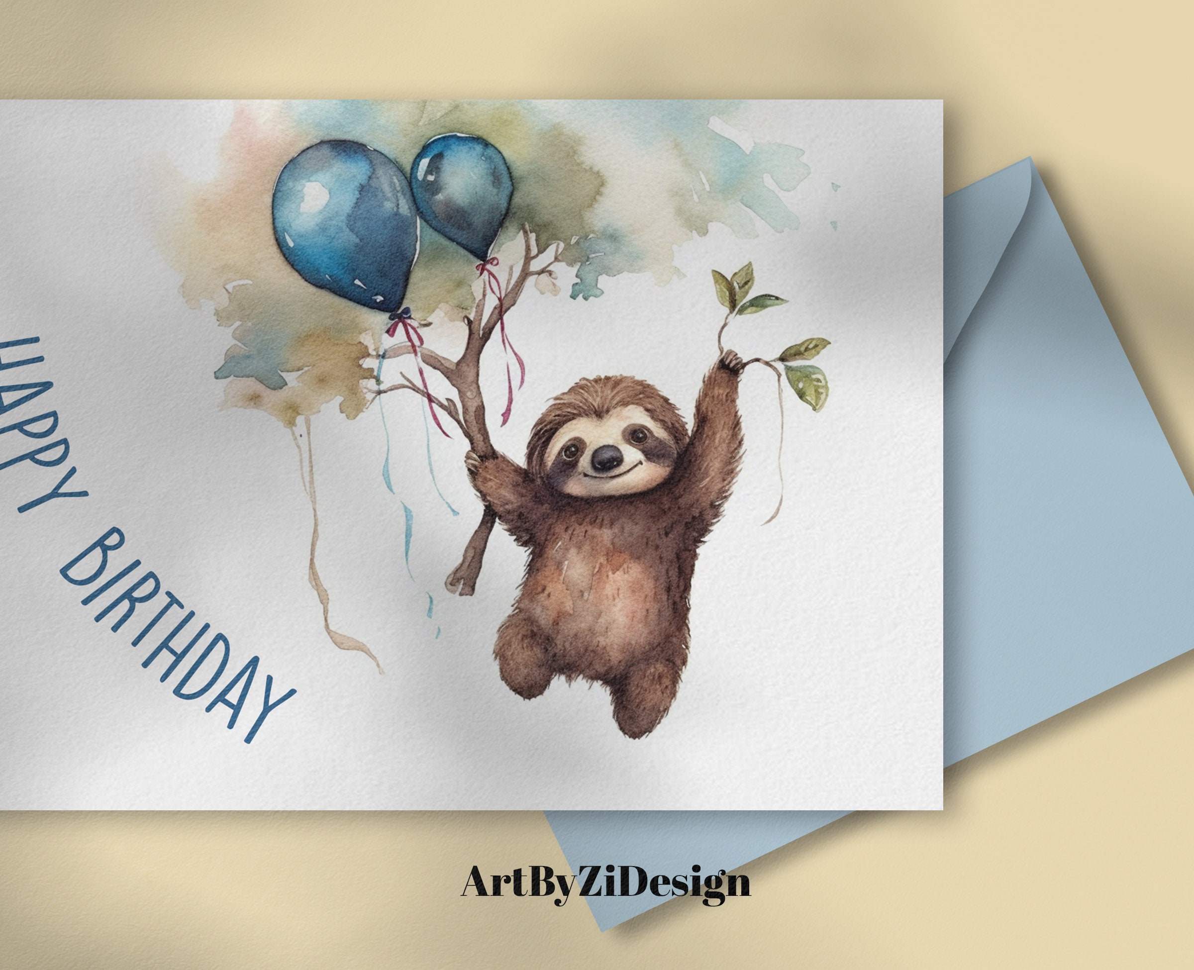 Cute Sloth Birthday Card | Printable Birthday Card for Kid | Watercolor ...