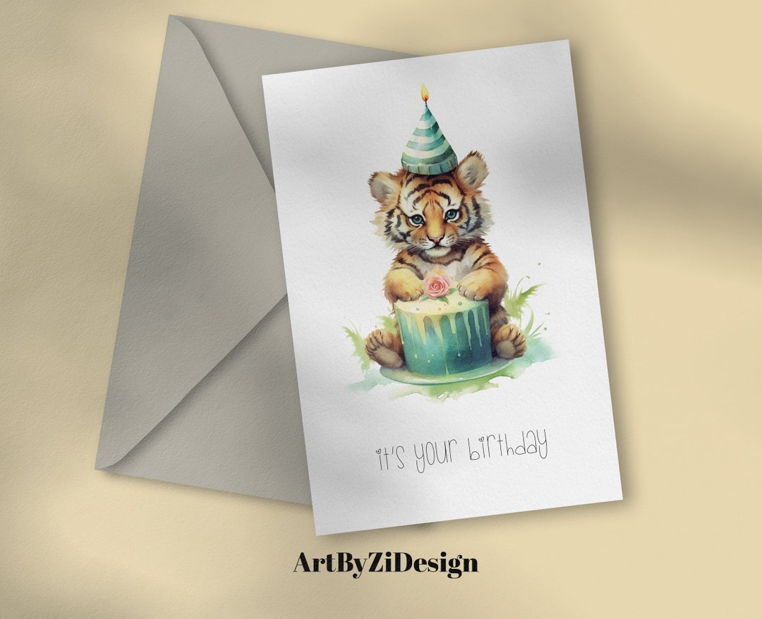 Tiger Birthday Card Printable Birthday Card Watercolor Birthday Card ...