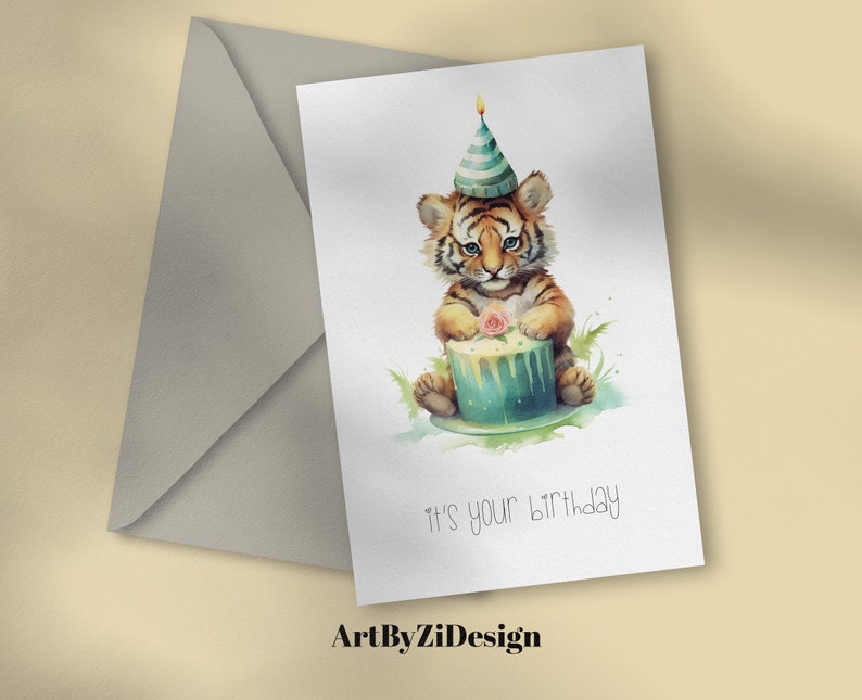 Tiger Birthday Card Printable Birthday Card Watercolor Birthday Card ...