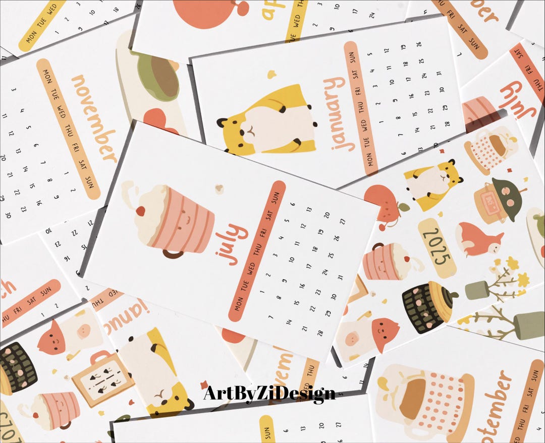 2025 Mini Calendar Monthly Illustration Printable Cute Minimalist Mini ...