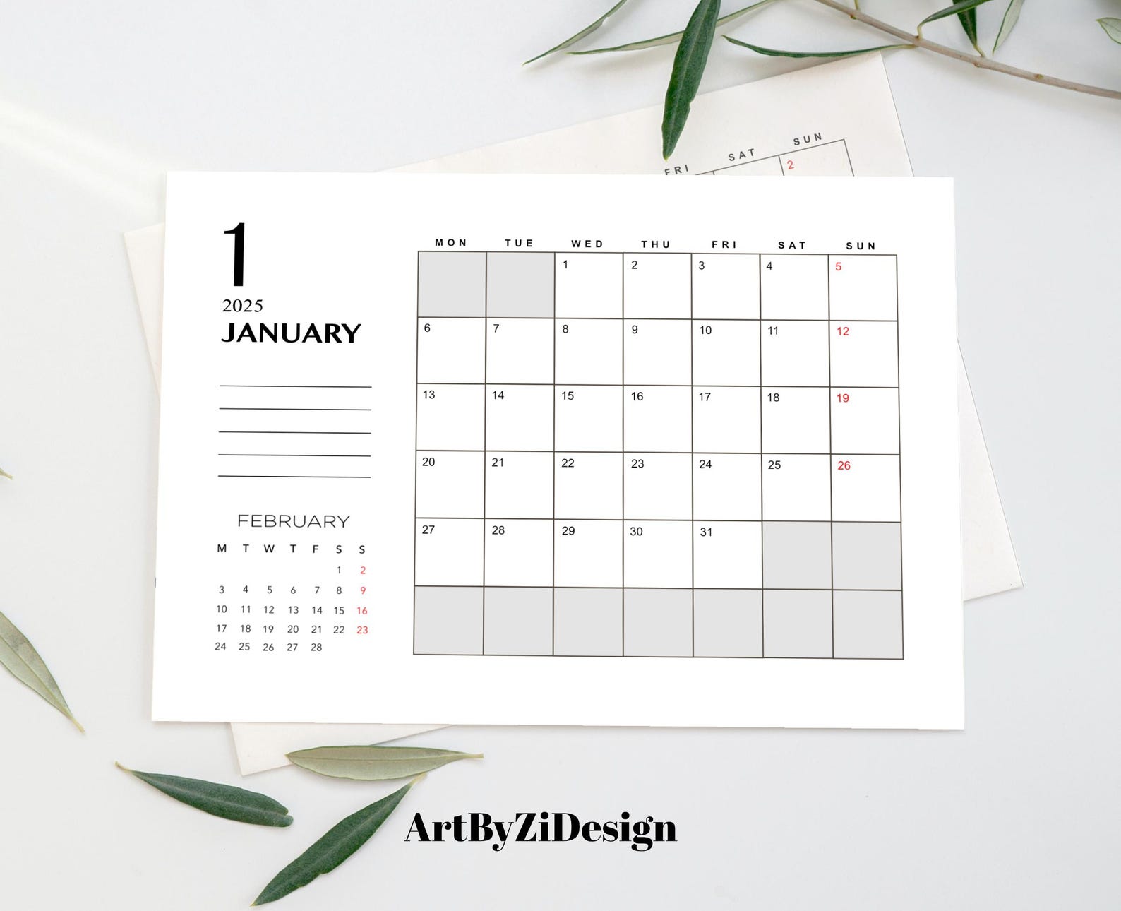 Printable Desk Calendar 2025, 7x5 Horizontal With Note and Next Month ...
