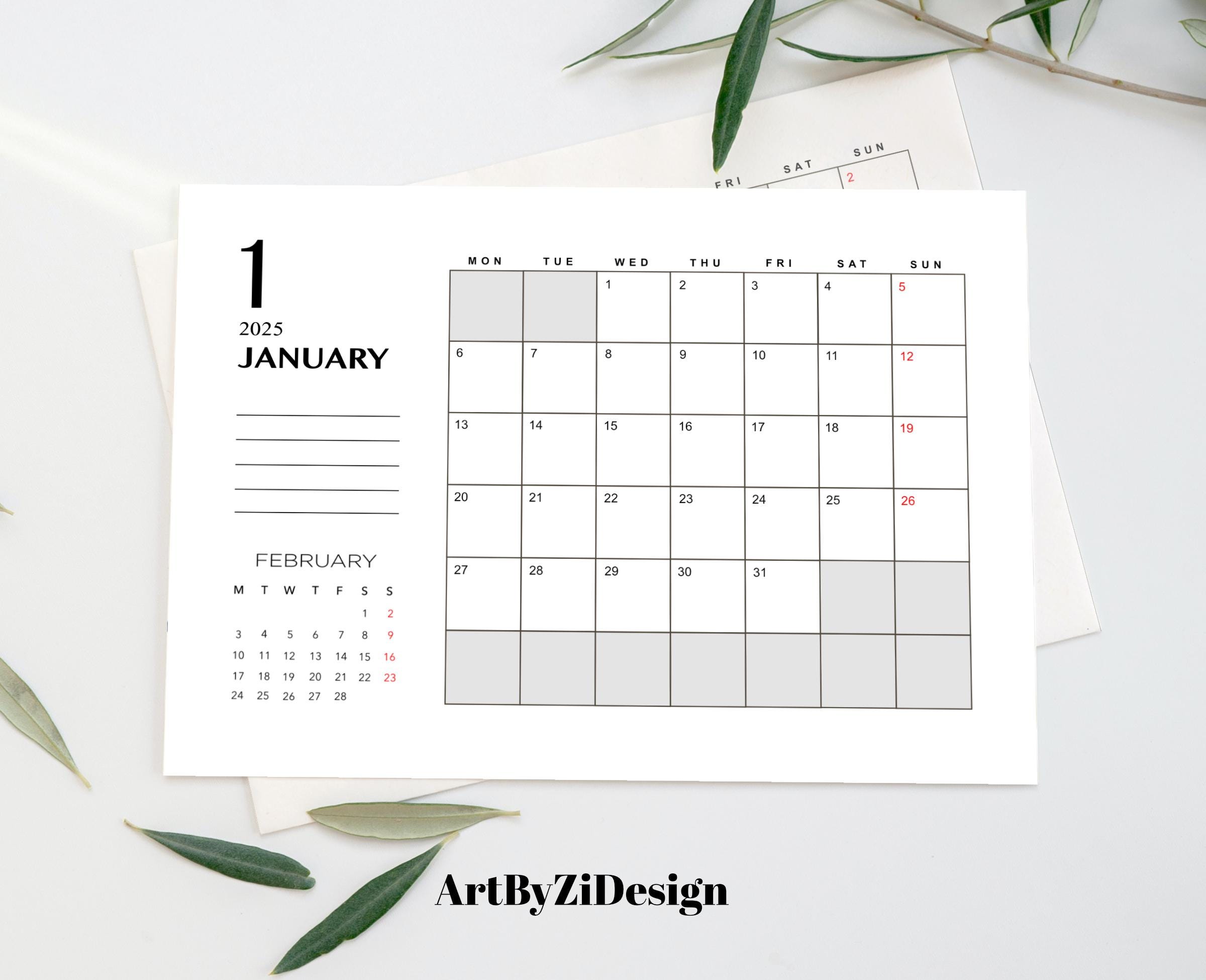 Printable Desk Calendar 2025, 7x5 Horizontal With Note and Next Month ...