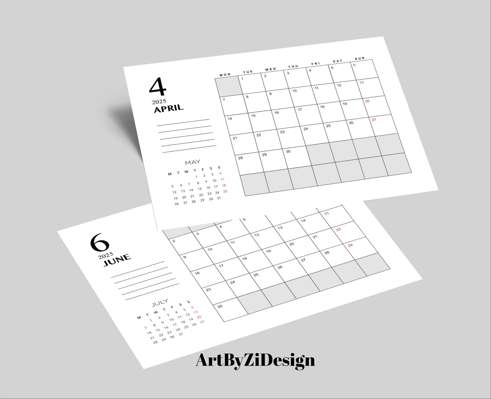 Printable Desk Calendar 2025, 7x5 Horizontal With Note and Next Month ...