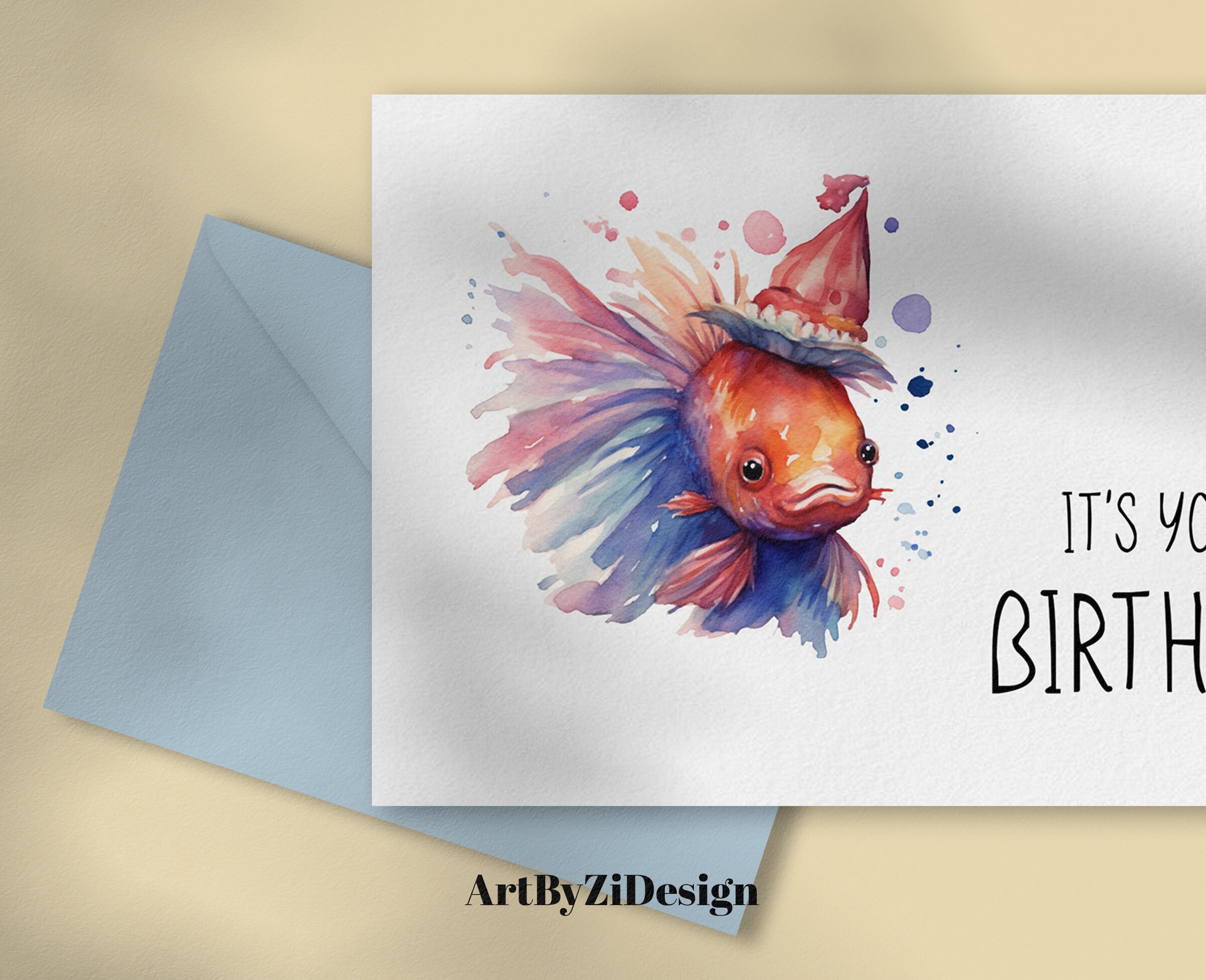 Fish Birthday Card Printable Birthday Card Watercolor Birthday Card ...