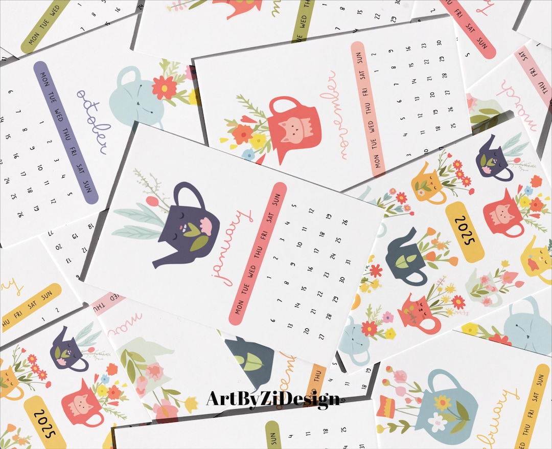2025 Mini Calendar Monthly Illustration | Printable Cute Minimalist ...