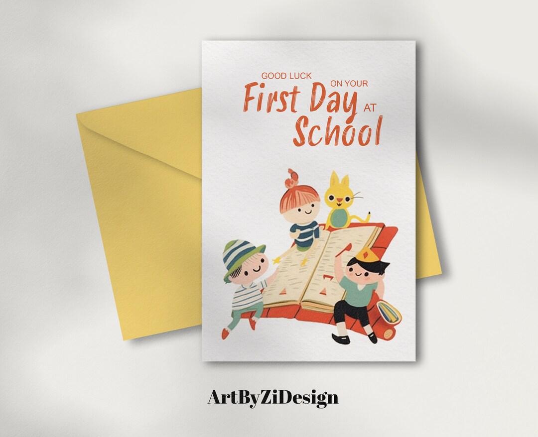 First Day of School Card Printable Kid Illustration 1st Back - Etsy