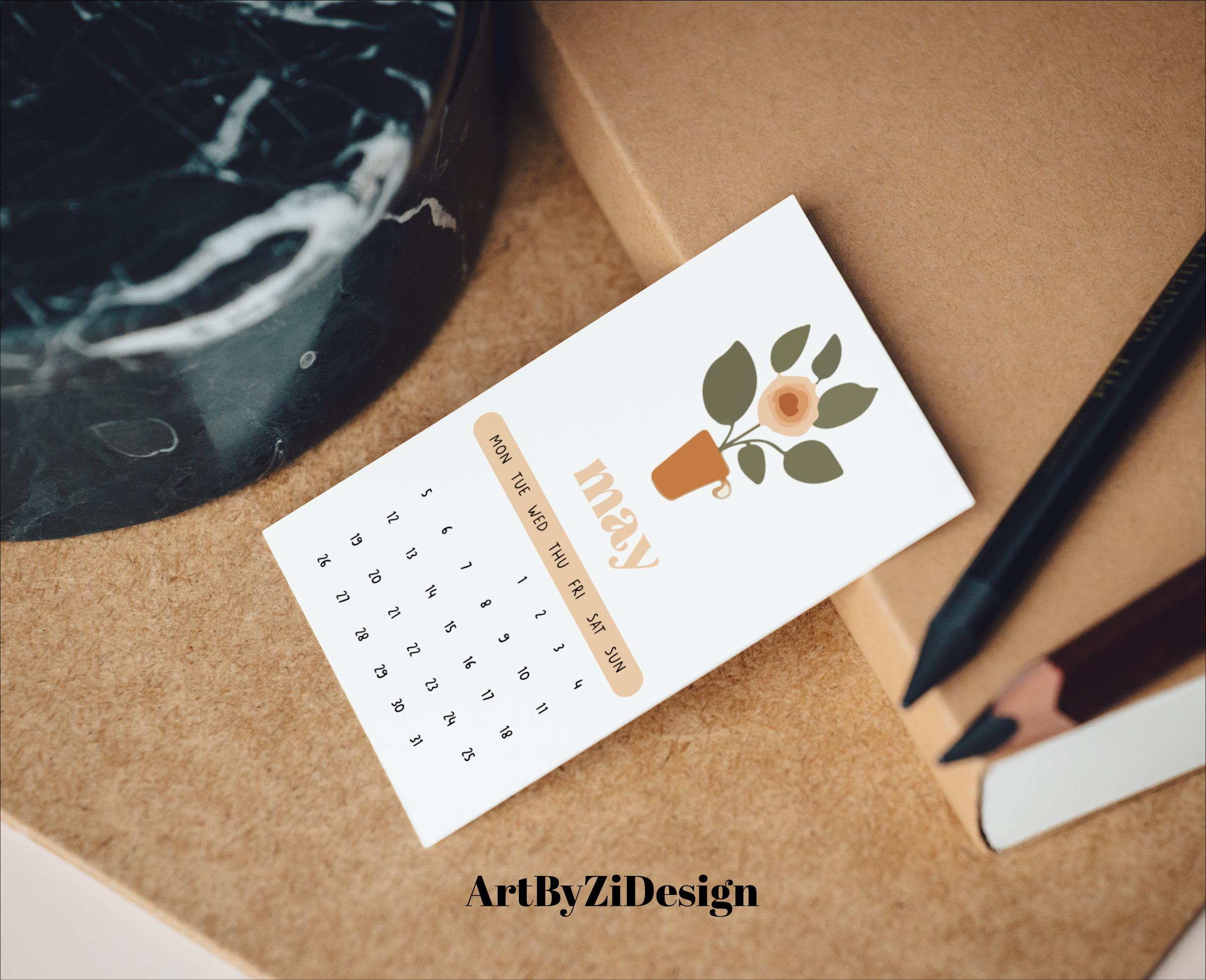 Printable 2025 Mini Calendar Monthly Vintage Illustration | Cute ...