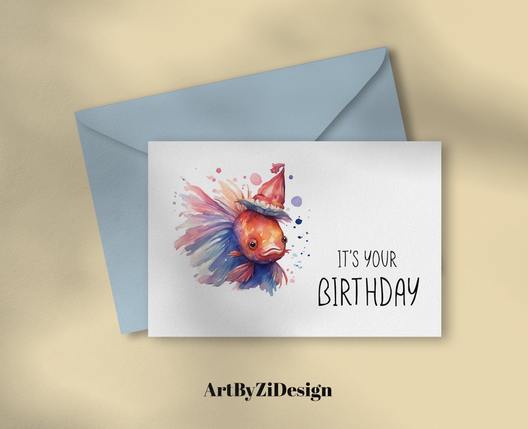 Fish Birthday Card Printable Birthday Card Watercolor Birthday Card ...