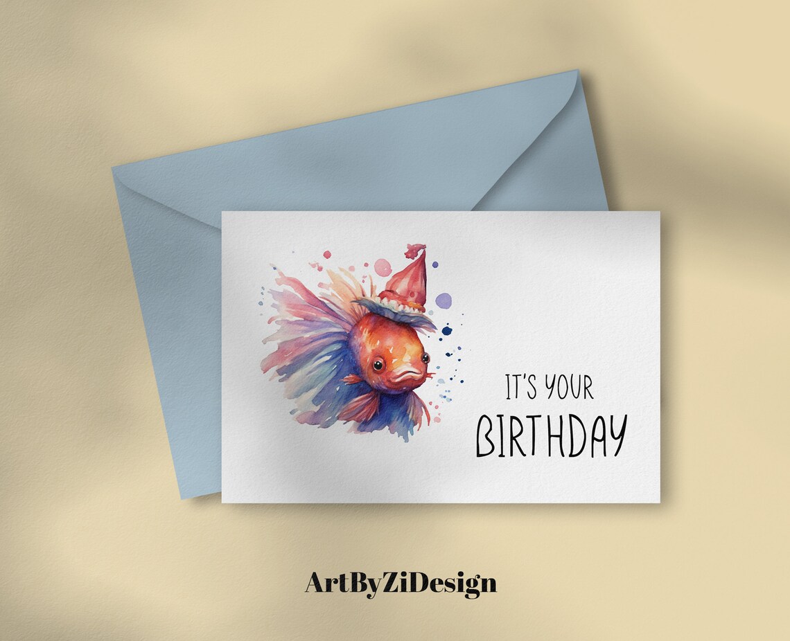 Fish Birthday Card Printable Birthday Card Watercolor Birthday Card ...