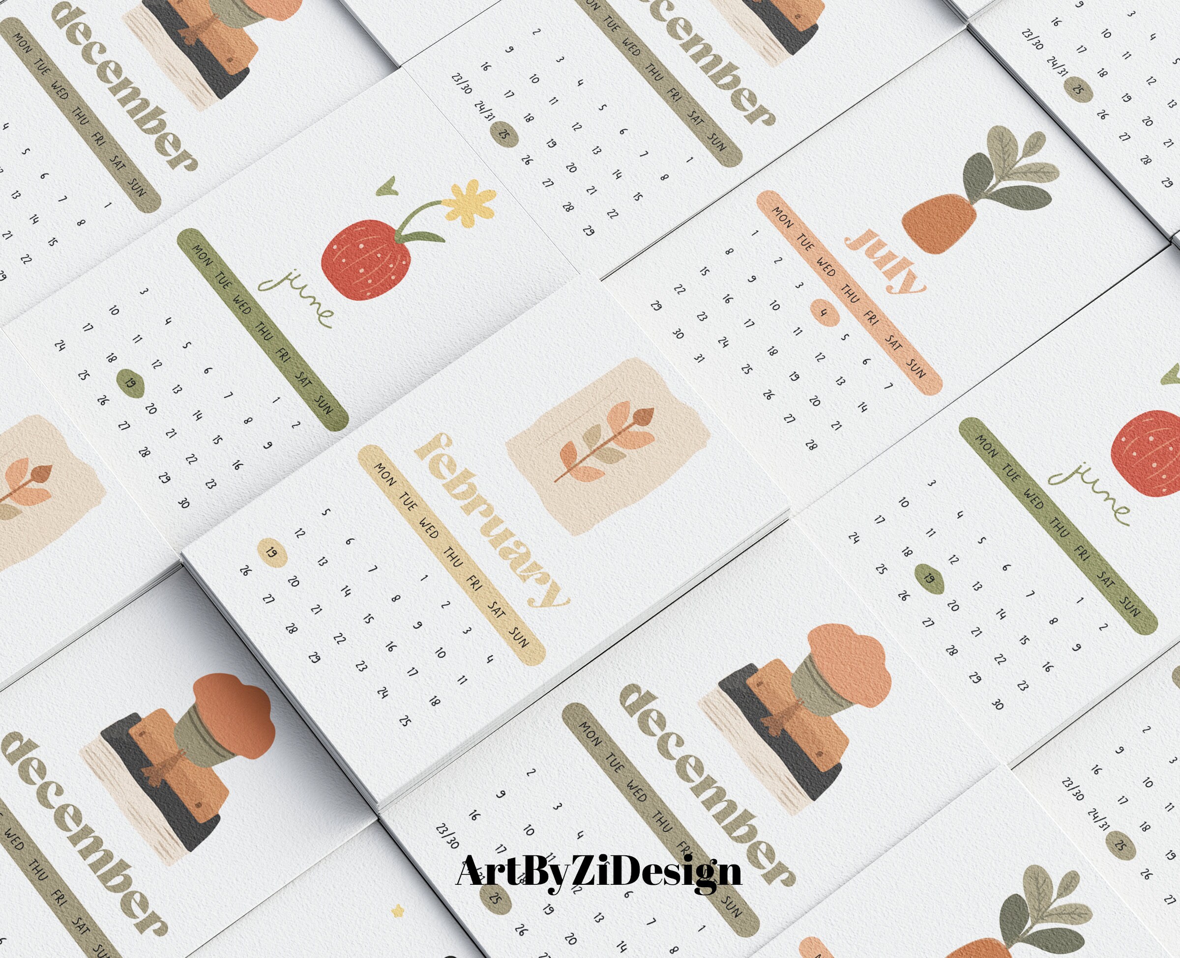 Printable 2024 Mini Calendar Monthly Vintage Illustration - Etsy