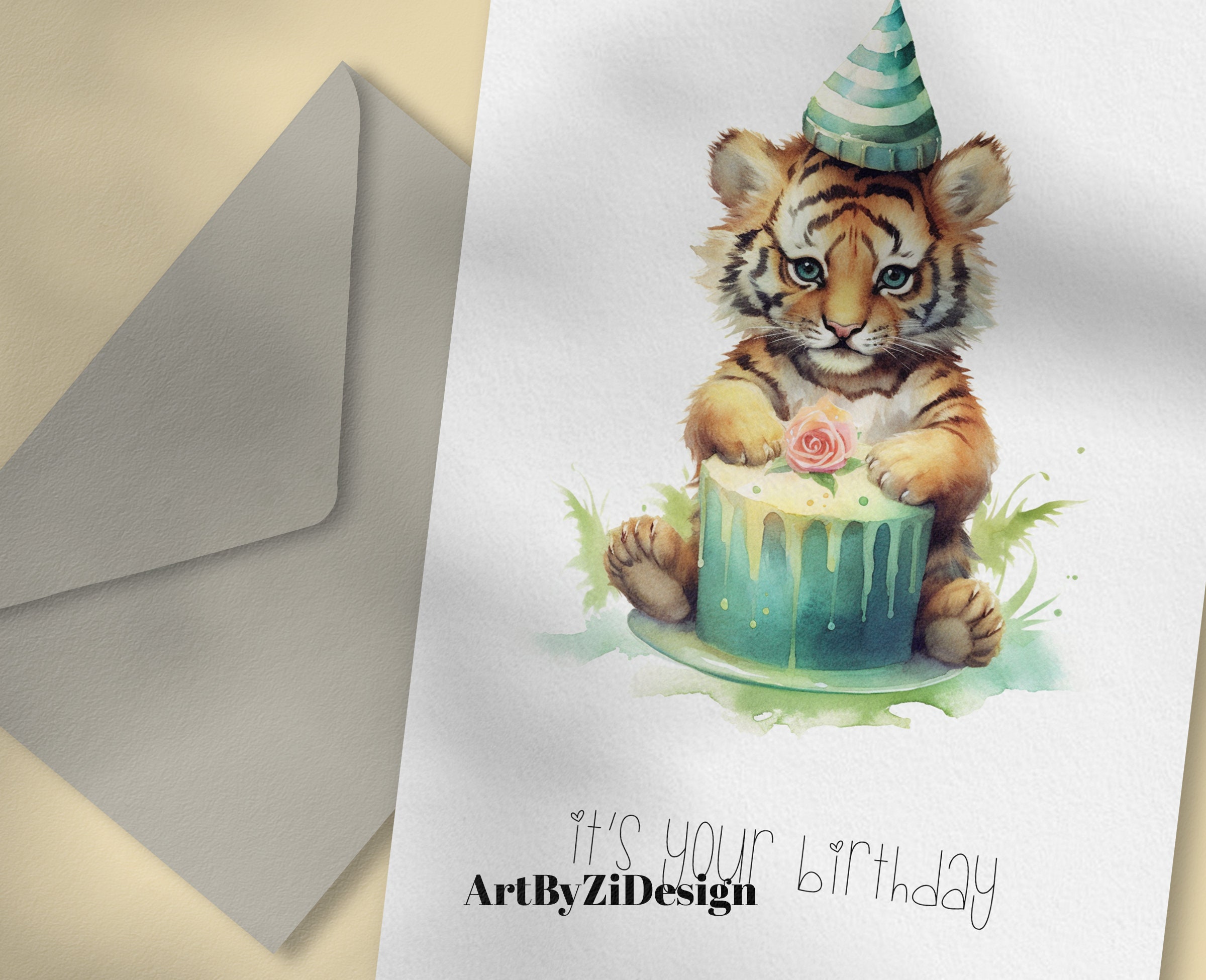 Tiger Birthday Card Printable Birthday Card Watercolor Birthday Card ...