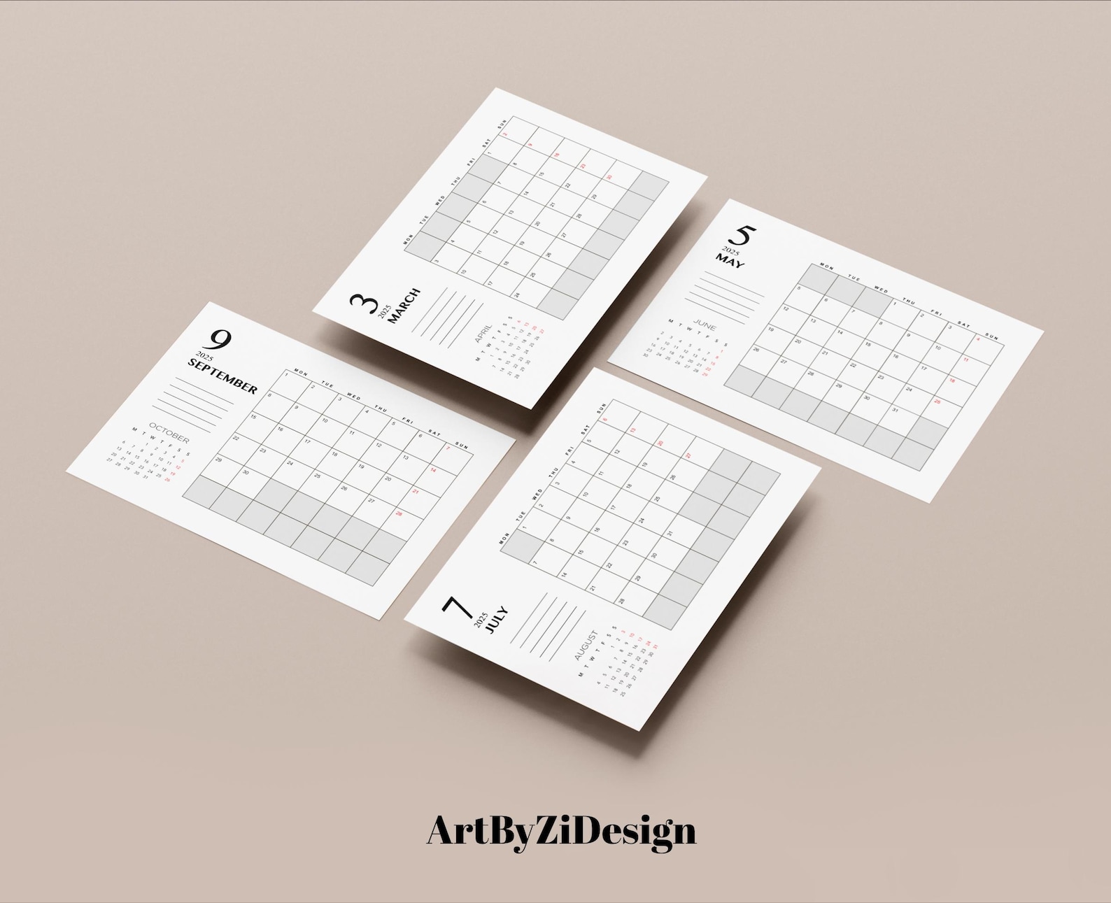 Printable Desk Calendar 2025, 7x5 Horizontal With Note and Next Month ...