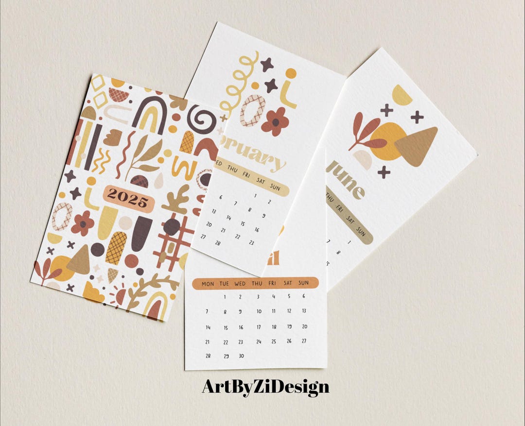Mini Calendar 2025 Monthly Boho Illustration | Cute Minimalist Mini ...
