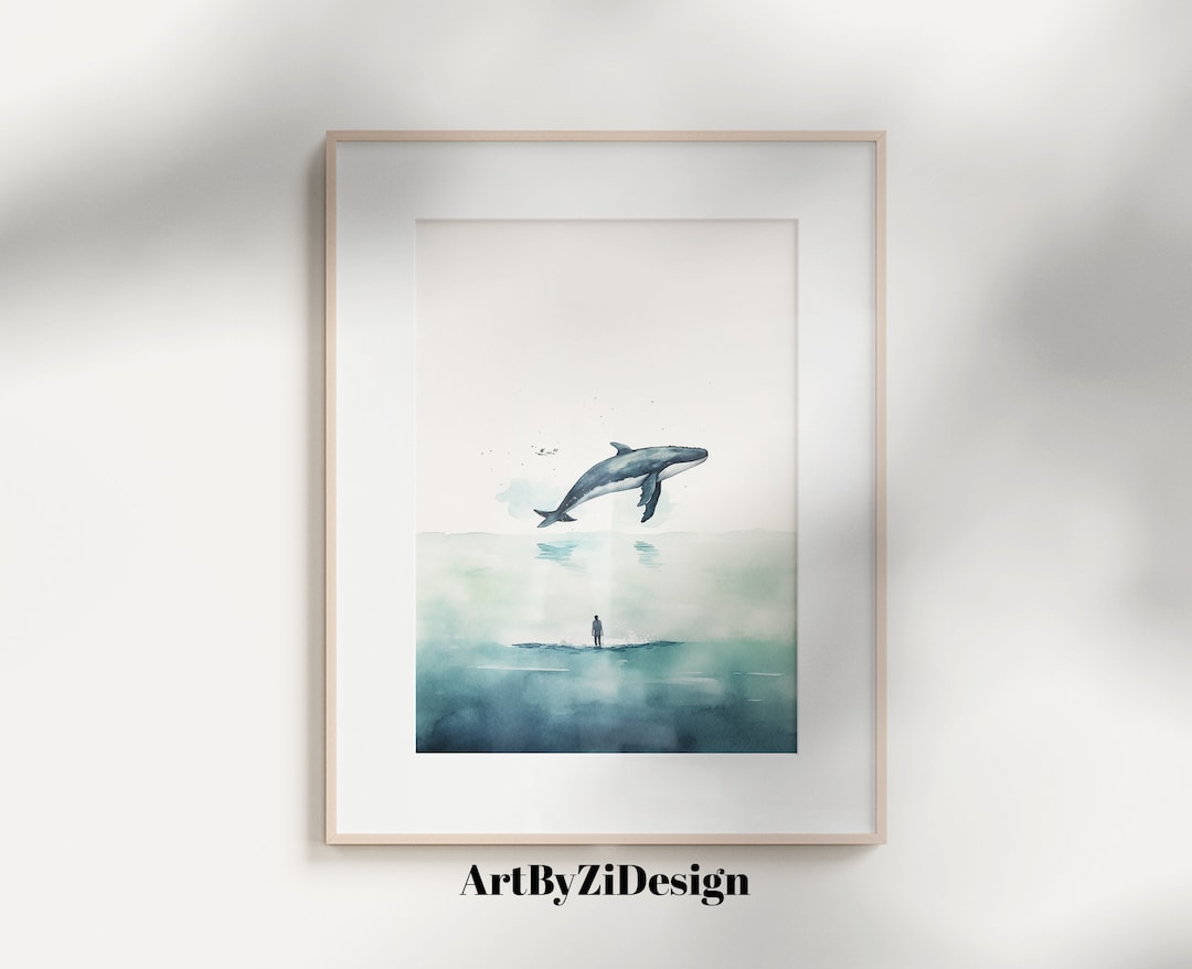 Blue Whale Wall Art Sea Animals Poster Print Minimalist Nautical Decor ...