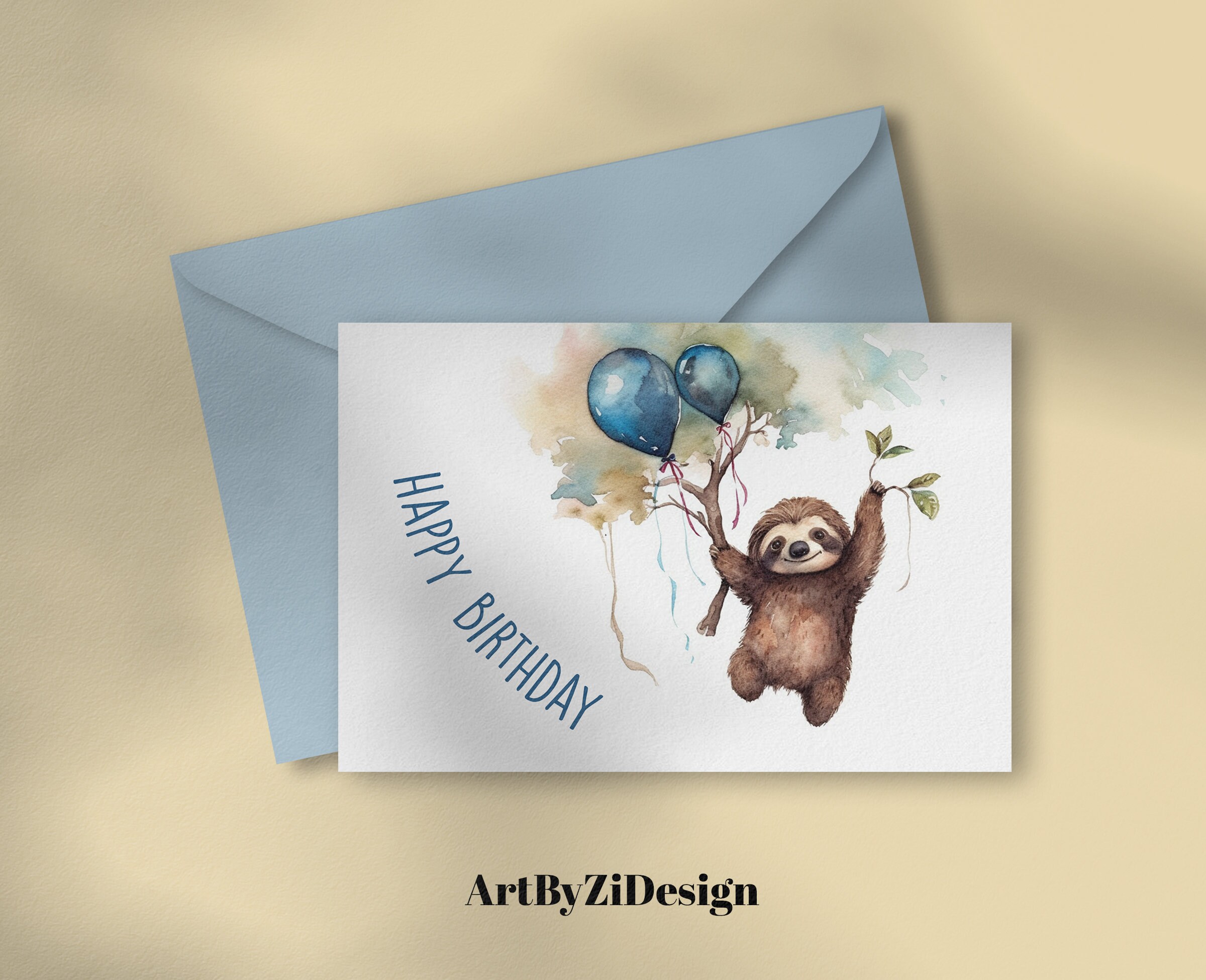 Cute Sloth Birthday Card | Printable Birthday Card for Kid | Watercolor ...