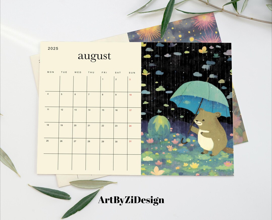 2025 Wall Calendar Printable Cute Illustration Landscape Monthly ...