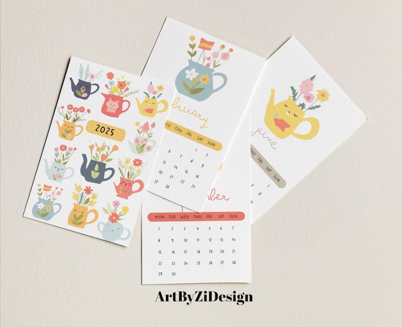 2025 Mini Calendar Monthly Illustration Printable Cute Minimalist Mini ...