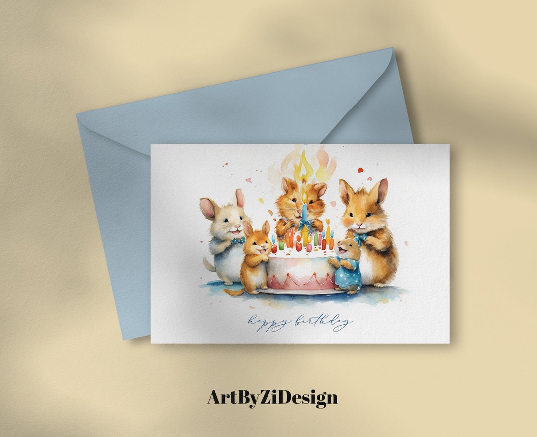 Hamster Birthday Card Cute Birthday Card for Kid Watercolor Birthday ...