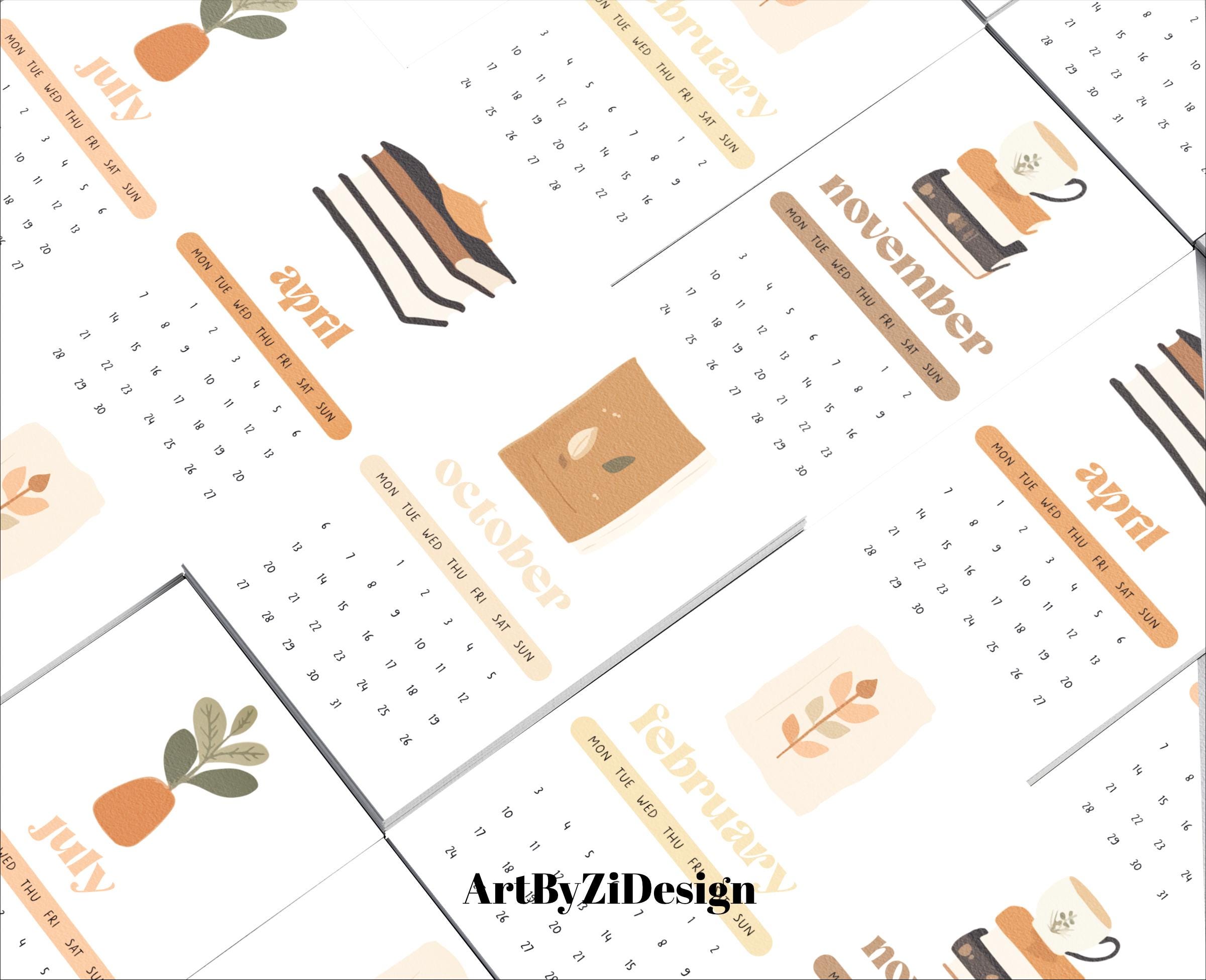 Printable 2025 Mini Calendar Monthly Vintage Illustration Cute ...