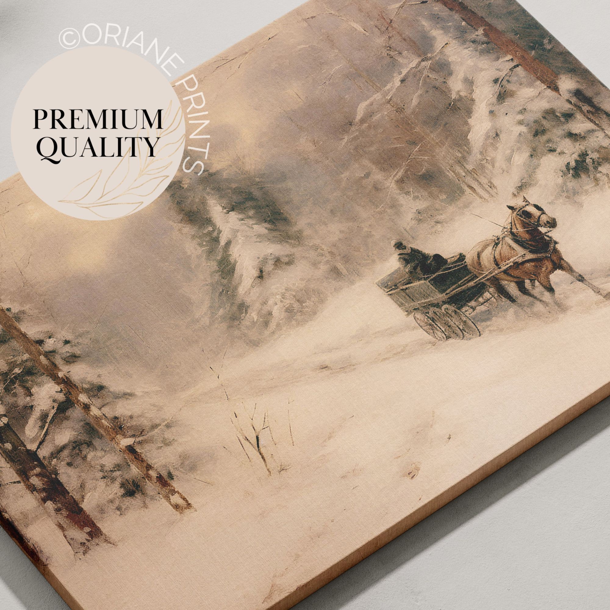 Printable Winter Sleigh Ride Painting, Country Holiday Decor, Farmhouse ...