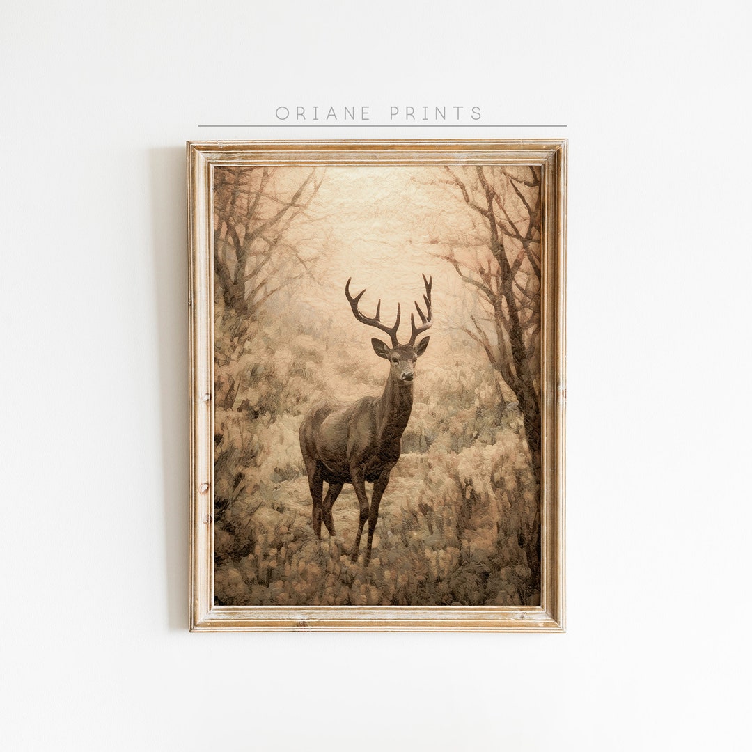Rustic Deer Painting, Nature Animal Print, Deer Portrait, Printable ...