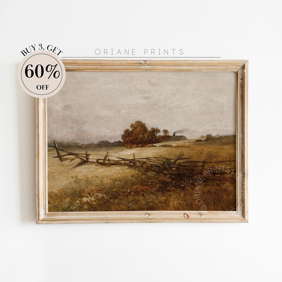 Vintage Autumn Landscape Painting, Fall Landscape Printable Wall Art ...