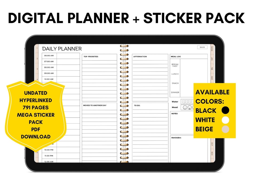 2023 Digital Planner Template With 3 Color Options (white, Black, Beige) and Versatile Digital ...