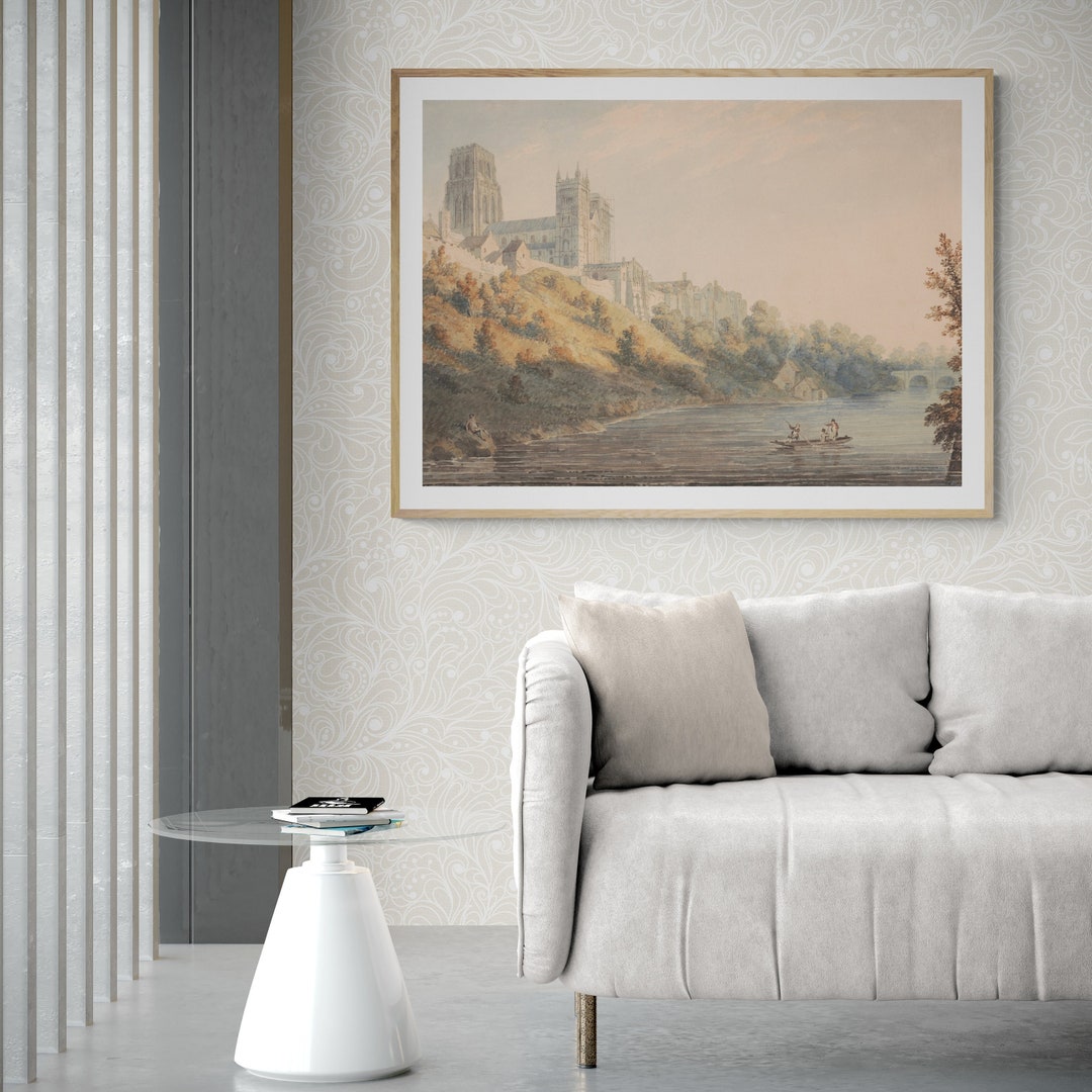 Village Church, Muted Tones, Cottage Core, Rolling Hills, Antique Art ...