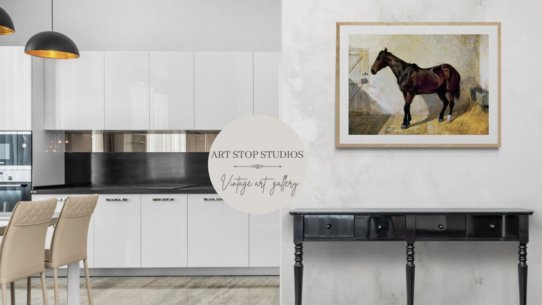 Vintage Horse Art Stallion Print Barn Stables Country Club Style ...
