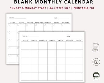 Undated Monthly Planner, Printable Blank Monthly Calendar Template ...