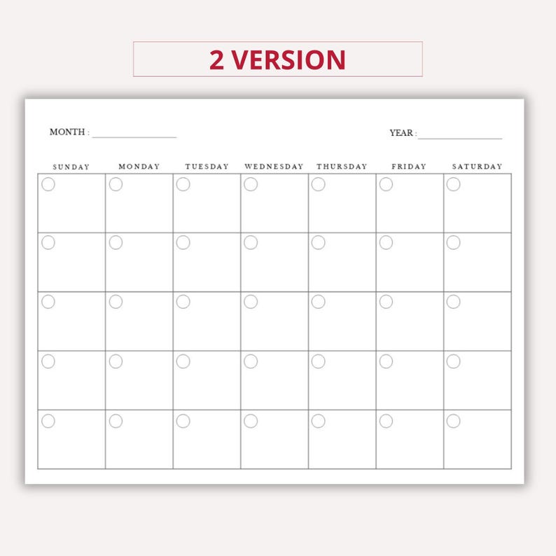 Blank Monthly Calendar | Printable PDF | Undated Monthly Planner | A4 ...