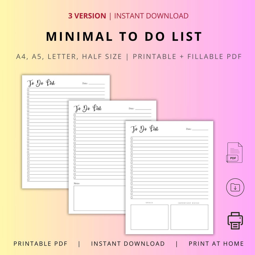 To Do List Printable 3 Pages Minimal Editable Tasks List Template A4/a5 ...