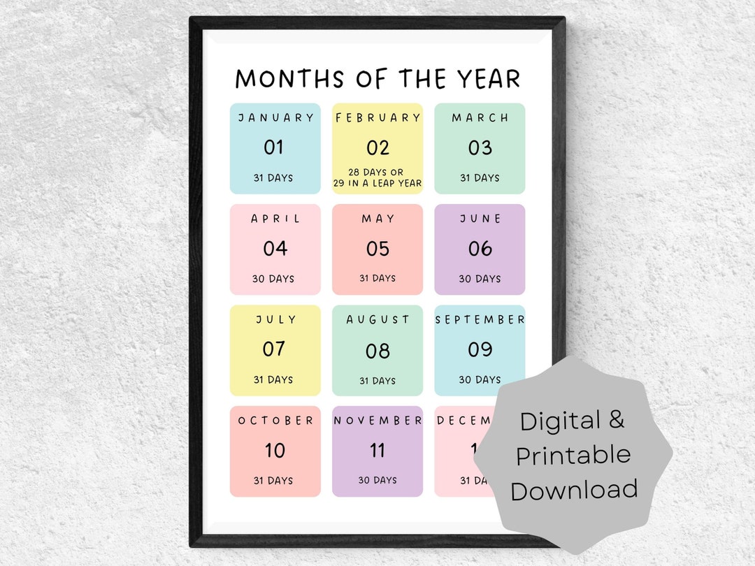 Printable Months of the Year Poster pastel Educational - Etsy