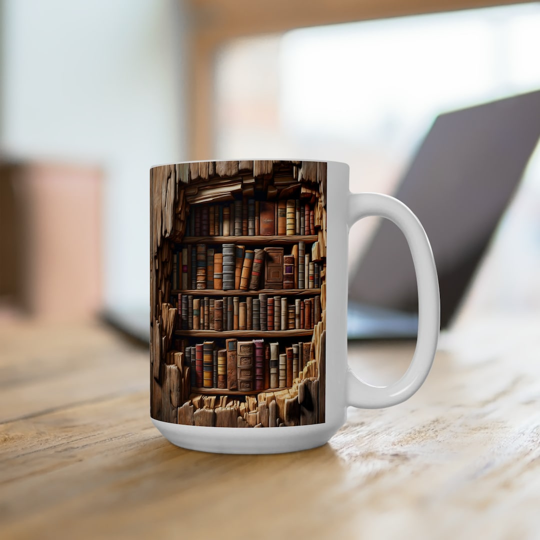 3D Book Mug Wrap, 3D Book Lover Mug Wrap, 3D Effect Mug, 15 Oz Mug ...