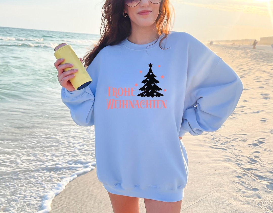 Frohe Weihnachten Sweater, German Merry Christmas Pocket Sweater, Cute ...