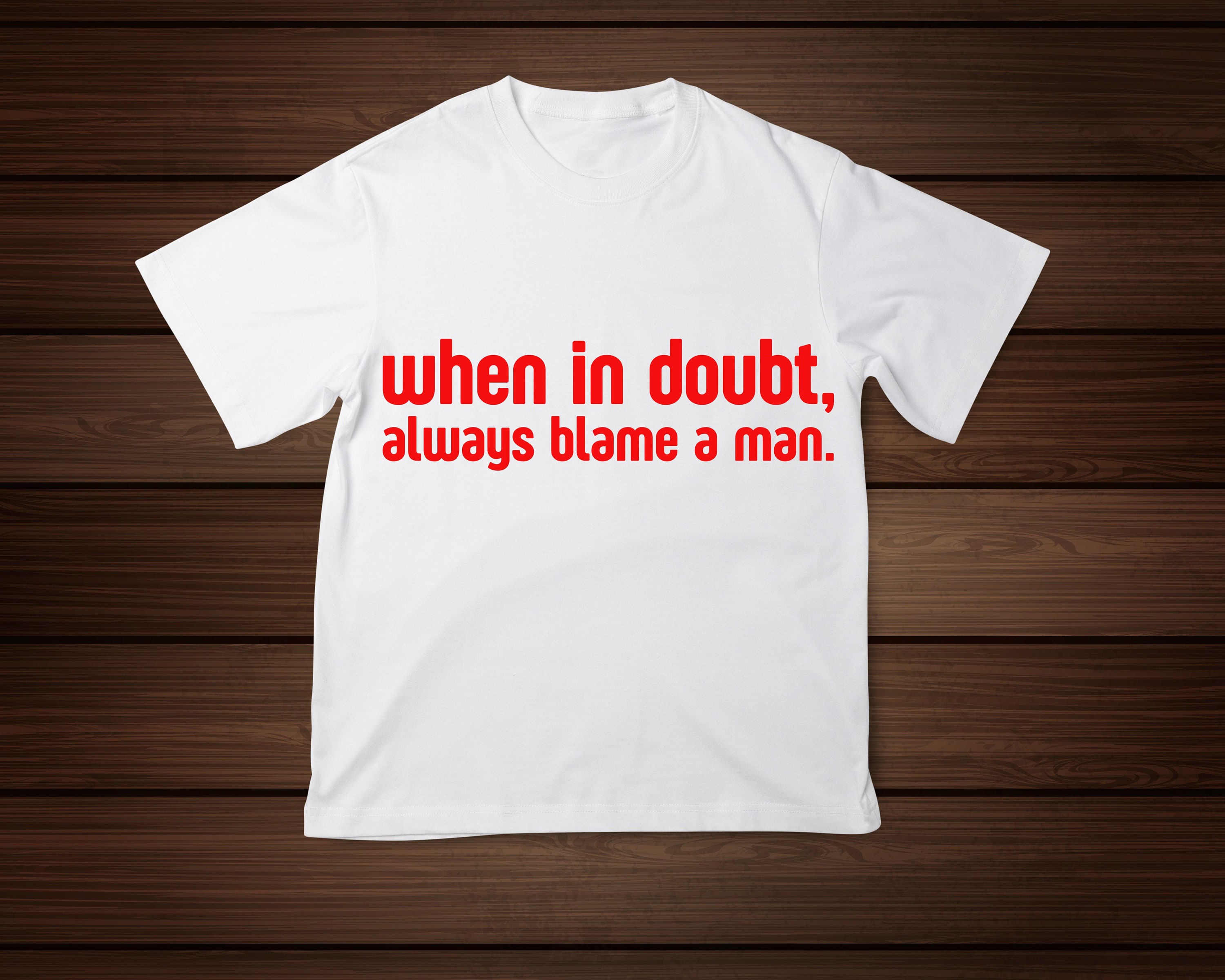 When in Doubt Shirt, Always Blame A Man Graphic Baby Tee, Heavy Cotton ...
