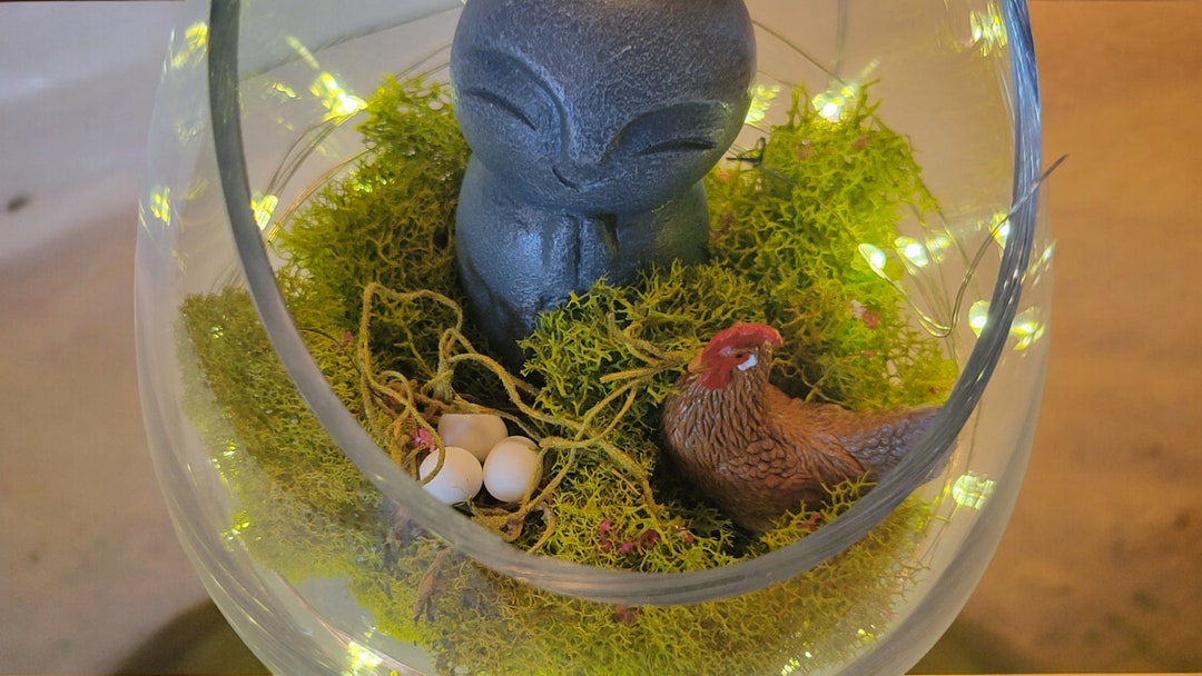 Buddha Monk With a Hen and Her Nest Home Decor,meditating Monk Figurine ...
