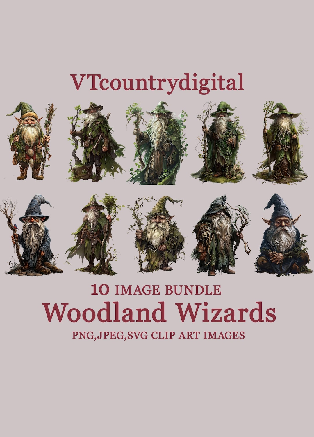 Enchanted Forest Wizards 10 Digital Bundle, Woodland Cryptids, Fantasy ...