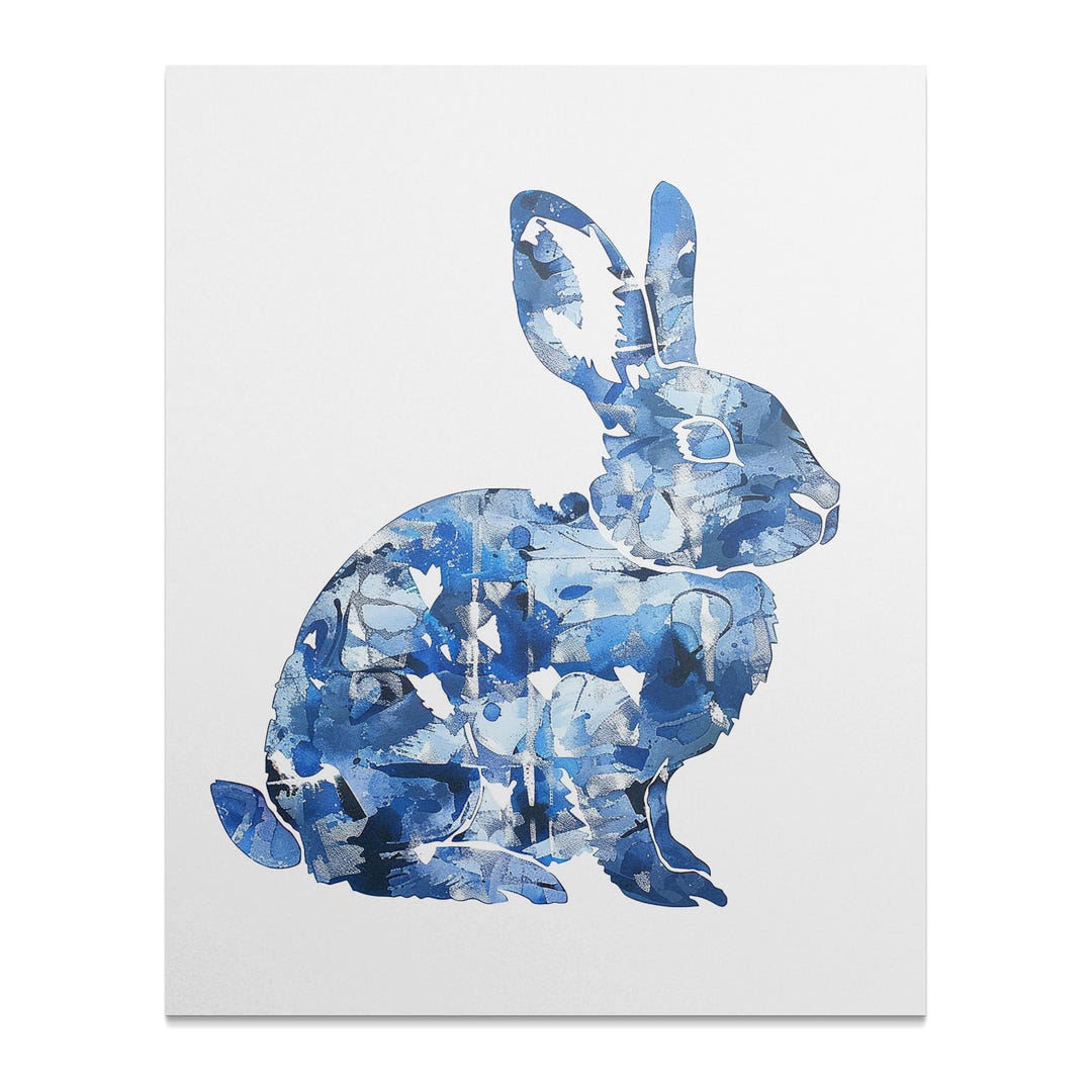 Easter Bunny Digital Art, Blue Rabbit Clipart, Avant-garde Animal Print ...