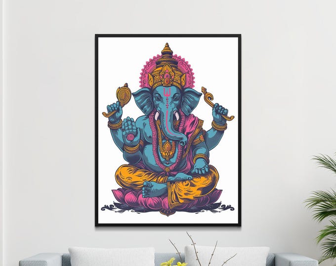 Indian Lord Ganesha Digital Print Ganpati Wall Art Hindu God Poster ...