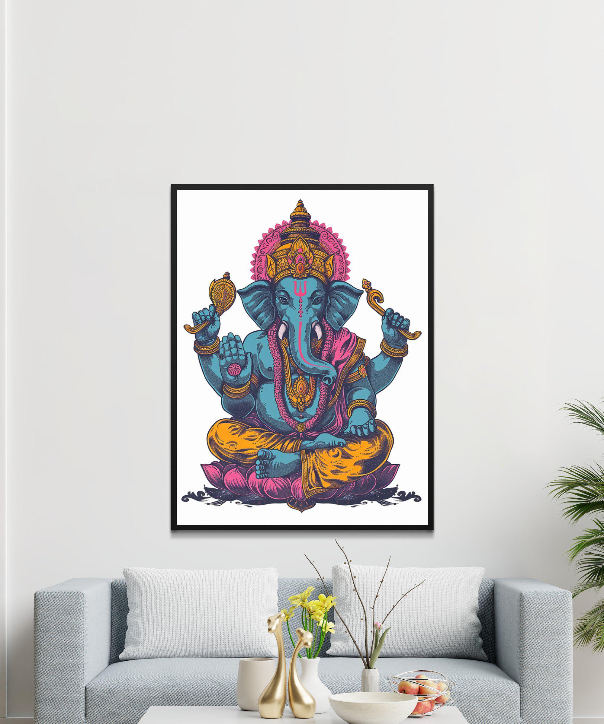 Indian Lord Ganesha Digital Print Ganpati Wall Art Hindu God Poster ...