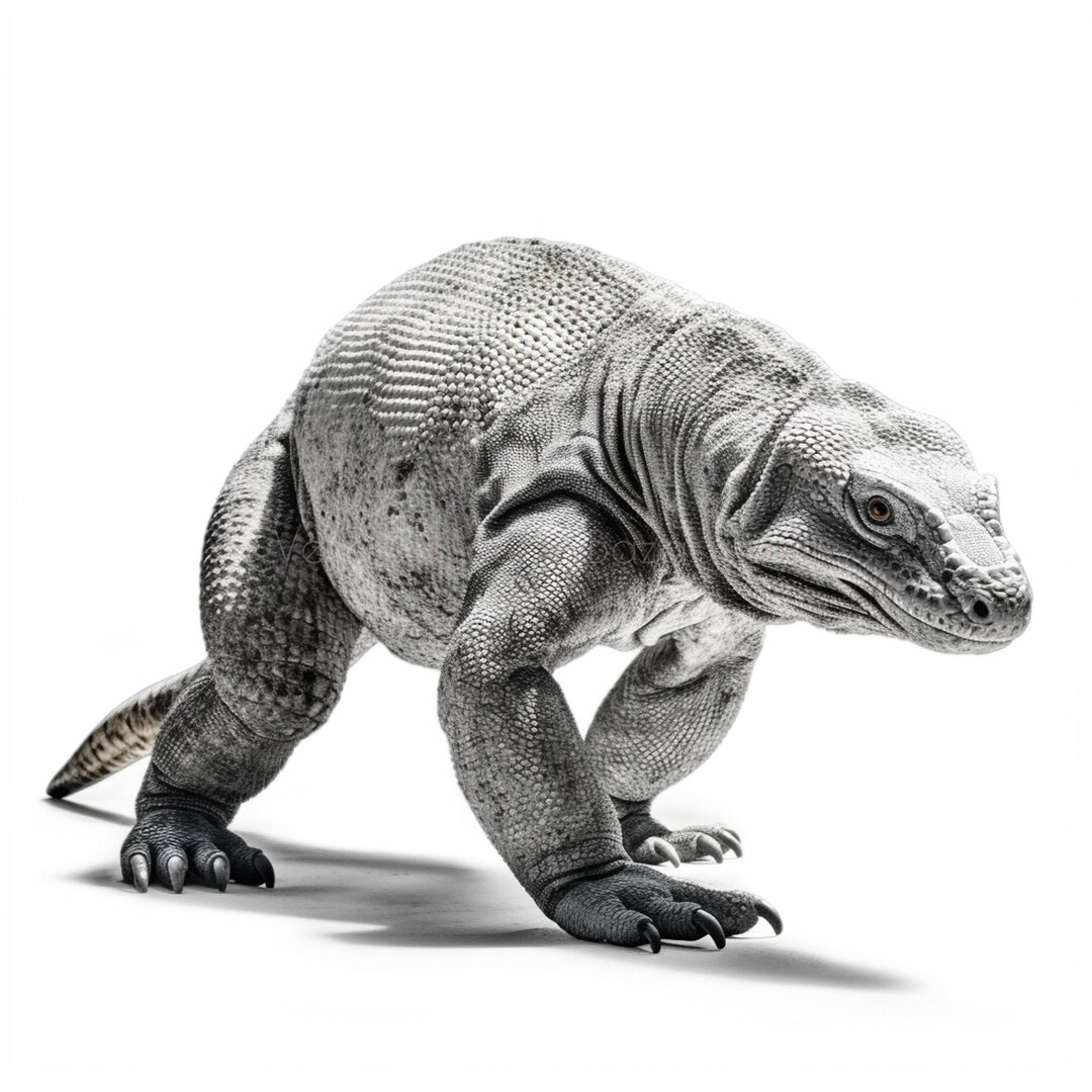 Komodo Dragon Digital Art Print, Wild Animal Wall Art, Black and White ...